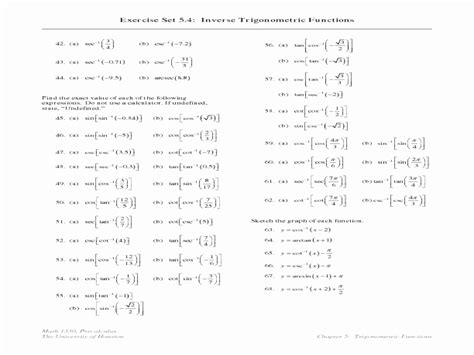 50 Inverse Trigonometric Functions Worksheet