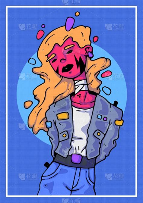 女孩时尚创造力卡通时髦的头发朋克人女人日落素材 花瓣网