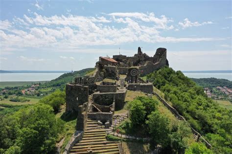 A Castle On The Top Of A Hill With Stairs Going Up To It Stock Image