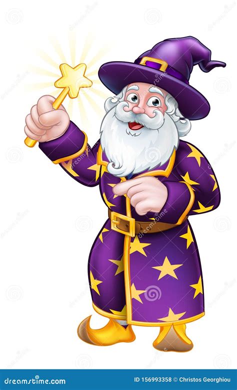 Wizard With Wand Pointing Cartoon Character Stock Vector Illustration
