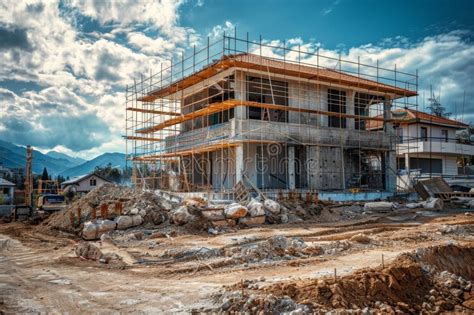 Urban Development Construction Site With House Under Construction For