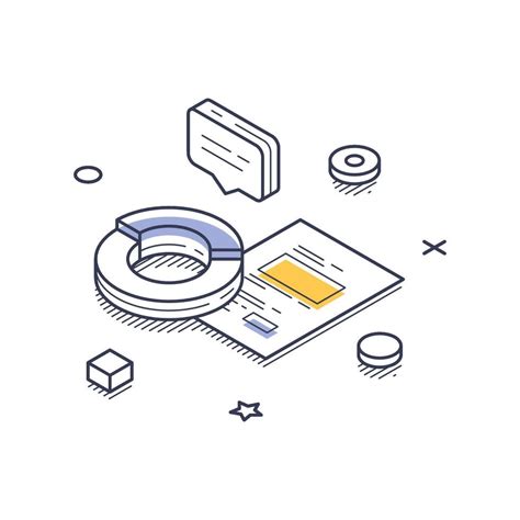Data Analysis Isometric Line Art Icon Showing Various Elements In A