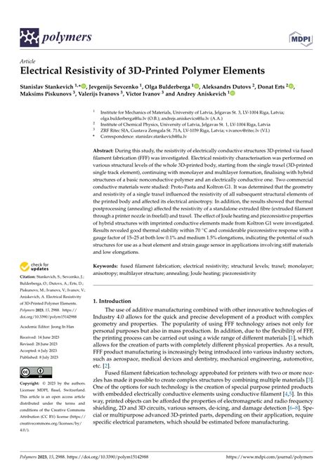 Pdf Electrical Resistivity Of 3d Printed Polymer Elements