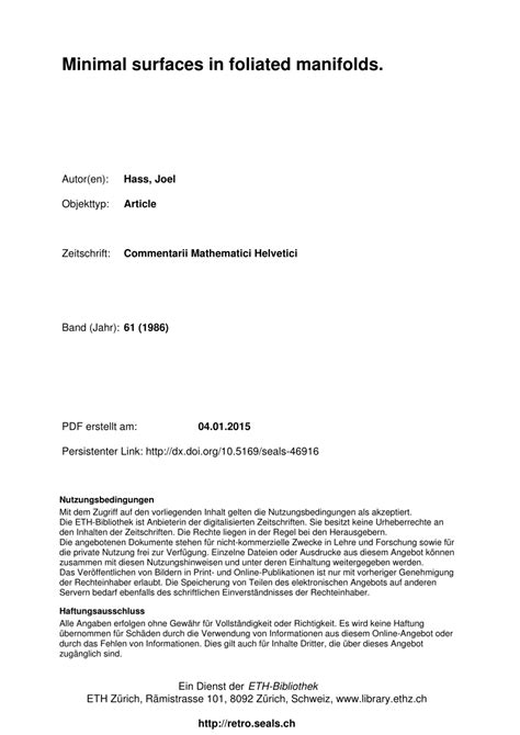 Pdf Minimal Surfaces In Foliated Manifolds