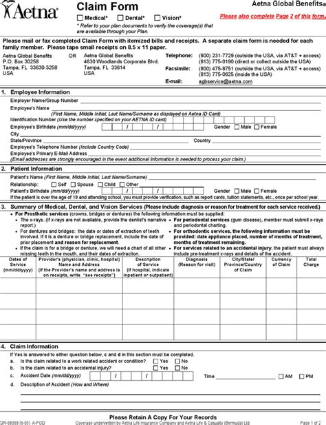 Free Aetna Medical Claim Form Pdf 204kb 2 Page S
