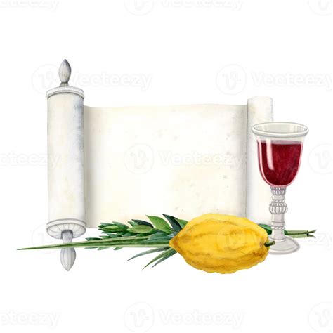 Jewish Sukkot Greeting Banner Template With Symbols Torah Scroll And