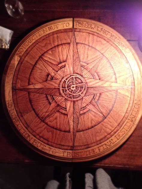 Tabletop Pyrography Compass Rose With Puscifer Quote Wood Burning Art Pyrography Wood