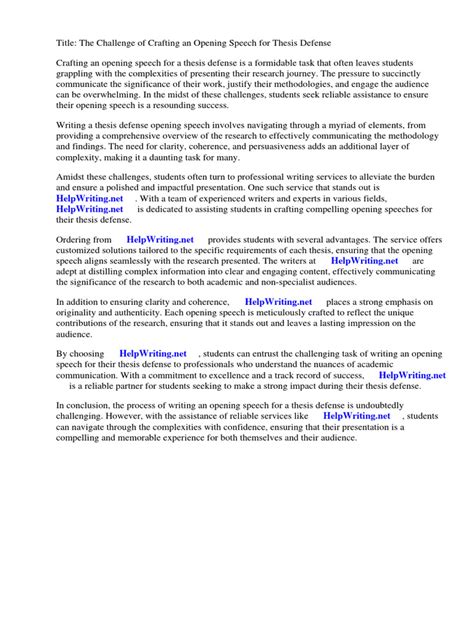 Opening Speech Thesis Defense Pdf