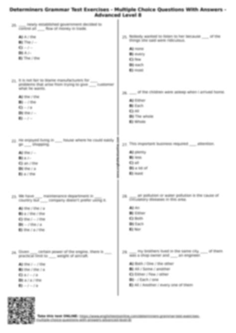 Solution 507 Determiners Grammar Test Exercises Multiple Choice