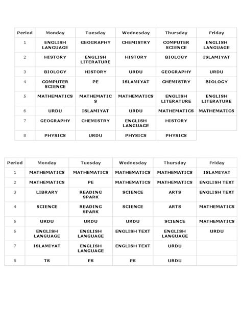 School Time Table Pdf