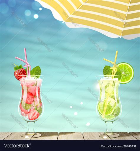 Tropical Background With Fresh Cocktails Vector Image