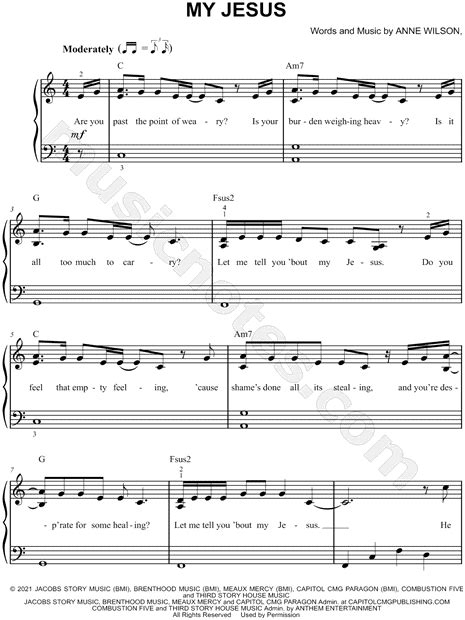 Anne Wilson My Jesus Sheet Music Easy Piano In C Major Download