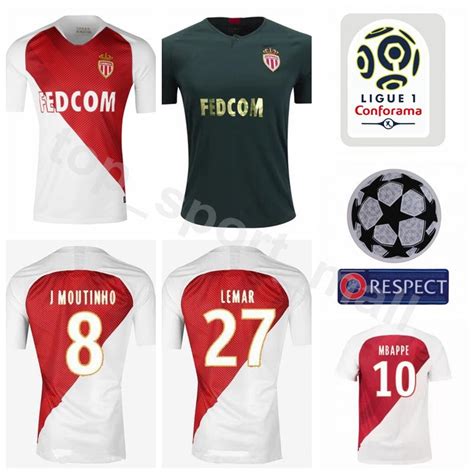 2019 Men Ligue 1 Soccer Jersey As Monaco Fc Lemar Mbappe Fabinho