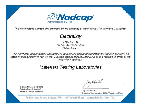 Electralloy Quality Certifications
