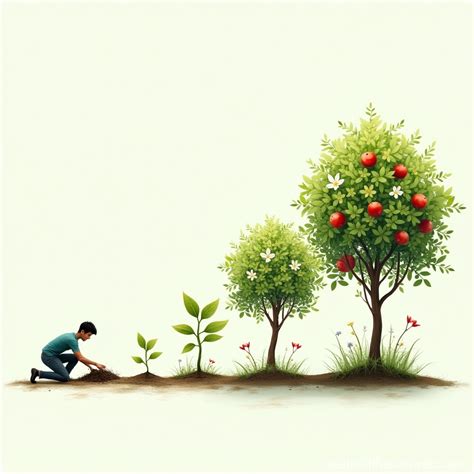 Realistic Tree Growth Stages Showing Project Development Step A Person Fertilizing Soil In A