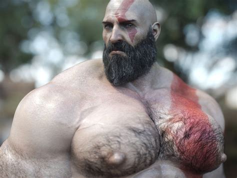 Rule 34 3d Bald Bald Male Bara Bear Big Muscles Big Nipples Big Pecs Big Penis God Of War