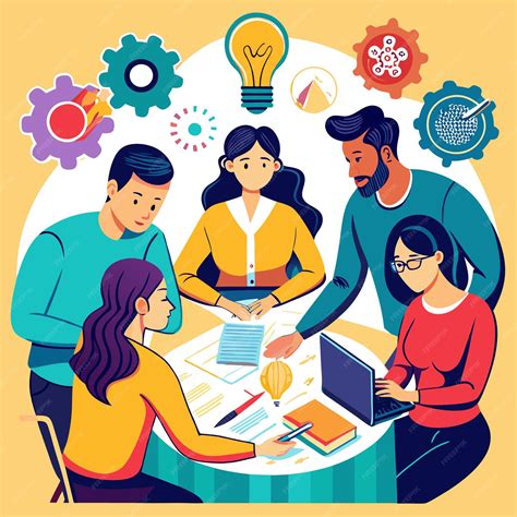 Un Grupo Que Colabora En Un Proyecto Con Ideas Creativas Vector