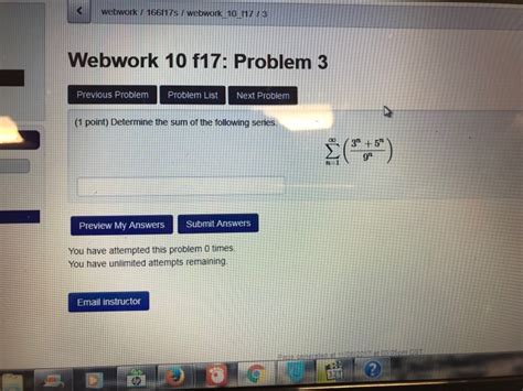 Solved Webwork 10 F17 Problem 2 Previous Problem Problem