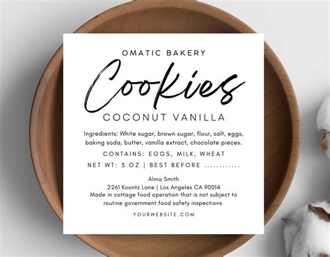 Cookie Label Cottage Food Sticker Canva Template Cupcake Ingredient