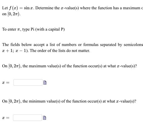 [solved] let f x sin x determine the x value s where the function