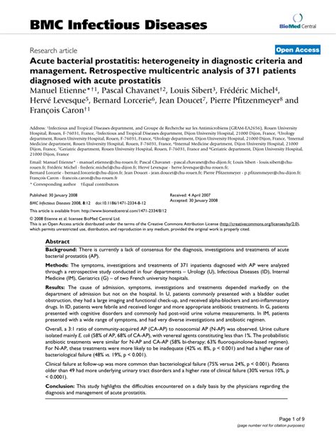 Pdf Acute Bacterial Prostatitis Heterogeneity In Diagnostic Criteria And Management