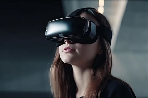 Cinematic Minimal Portrait Of Young Girl Wearing Vr Headset Premium Ai Generated Image