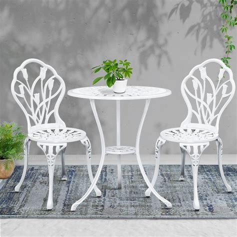Gardeon 3pc Outdoor Setting Bistro Set Chairs Table Cast Aluminum Patio