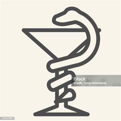 Orm Och Glas Linje Ikon Medicinsk Symbol Orm Med Kopp Kontur Stil