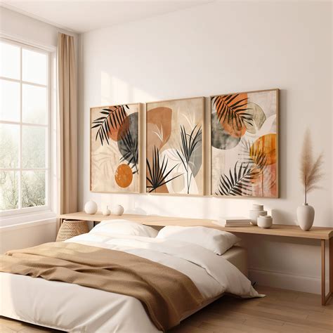 Modern Abstract Botanical Wall Art Set Earthy Toned Palm Leaves Prints