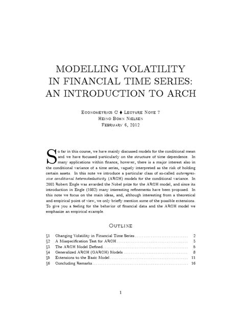 Modelling Volatility In Financial Time Series An Introduction To Arch Pdf Autocorrelation
