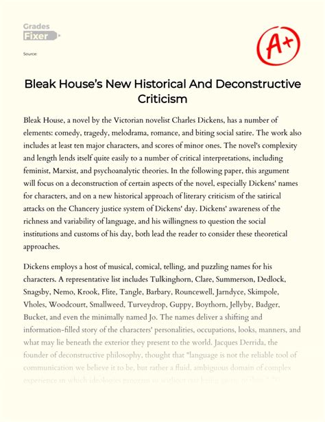 Bleak Houses New Historical And Deconstructive Criticism Essay Example 3447 Words Gradesfixer