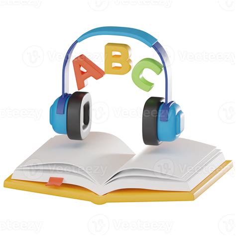 audio learning 3d icon of headphones and books for e learning