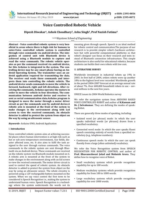 Irjet Voice Controlled Robotic Vehicle Pdf