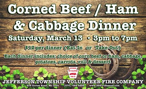 Corned Beef Ham And Cabbage Dinner Jefferson Township Volunteer Fire