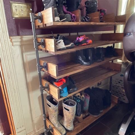 Wide Handmade Reclaimed Cubbies Wood Shoe Stand With Boot Level Rack Reformed Wood