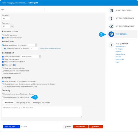 How To Set A Test As Password Protected Epignosis Dev