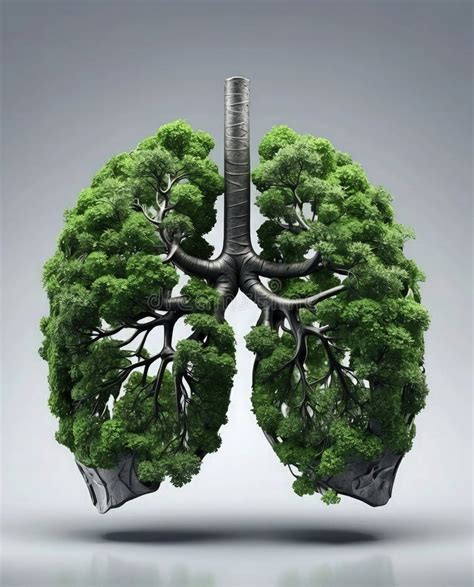 Human Lungs Made Of Green Trees On Gray Background 3d Illustration