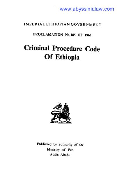 Criminal Procedure Code English Imperial Ethiopian Government