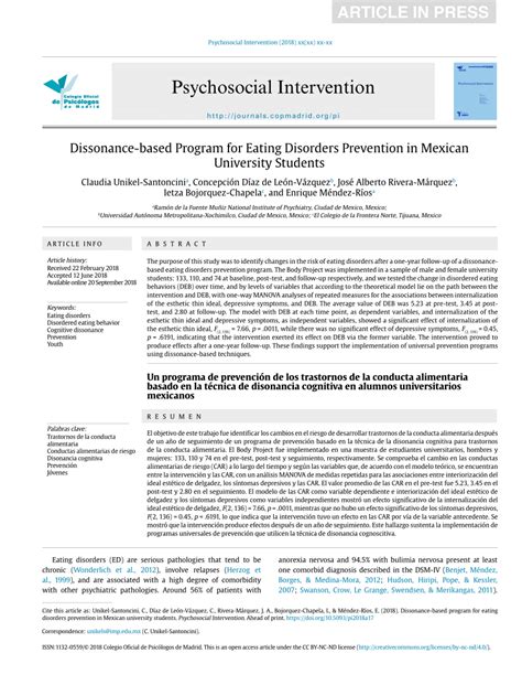 Pdf Dissonance Based Program For Eating Disorders Prevention In