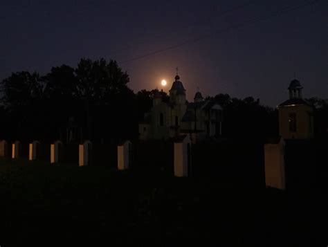Night Landscape Of A Church At Night In A Small Village The Dome Of The
