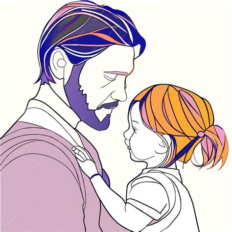 Pai E Filha Arte Digital Desenho à Mão Minimalista Ilustração Vetorial