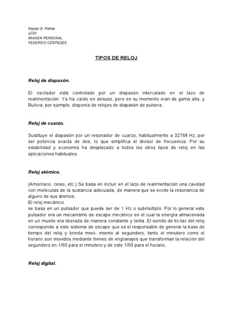 Tipos De Relojes Pdf