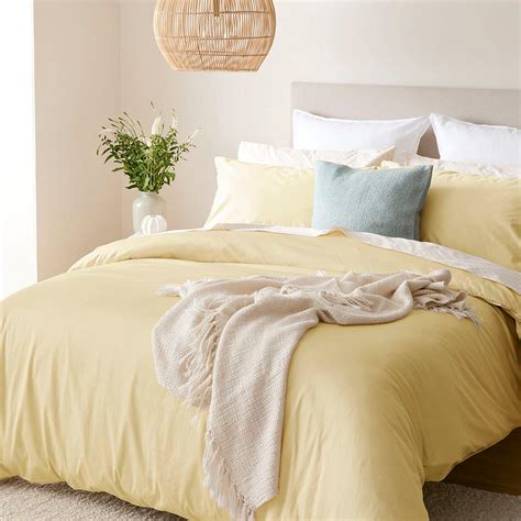 Shop Peyton Washed Cotton Sateen Quilt Cover Set Lemon Online Bed Bath N Table