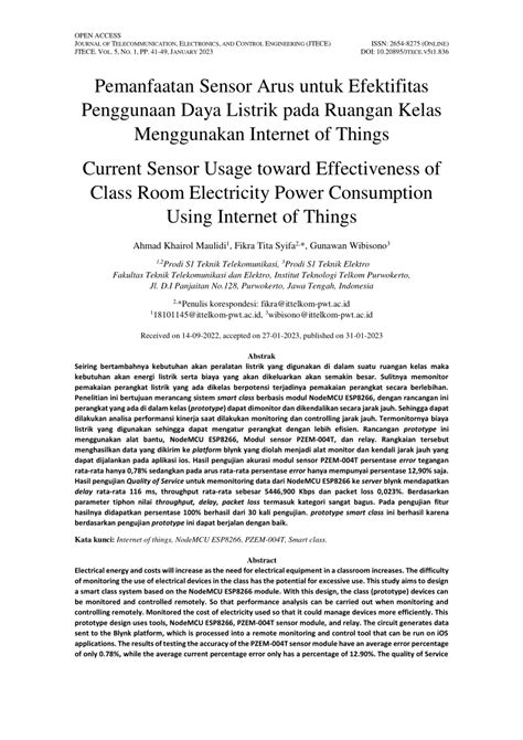 Pdf Pemanfaatan Sensor Arus Untuk Efektifitas Penggunaan Daya Listrik Pada Ruangan Kelas