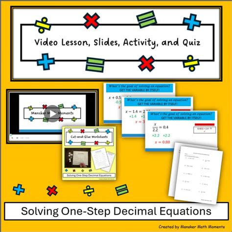 Solving One Step Decimal Equations Video Lesson Slides Activity And