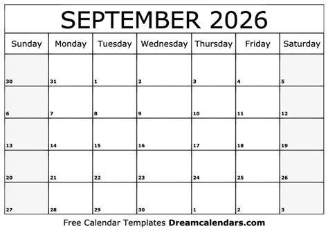 September 2026 Calendar With Holidays Printable Free Printable Calendar