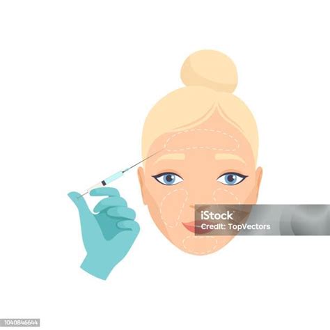 소녀 히 알루 론 산 얼굴 주입 절차 벡터 일러스트 레이 션을 활력이 넘 칩니다 보톨리눔 독소 주사에 대한 스톡 벡터 아트 및