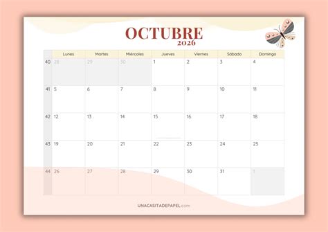 Calendario Octubre 2026 ️ Para Imprimir En Pdf