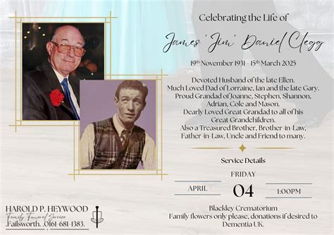 James Jim Daniel Clegg Oldham Independent Funeral Services