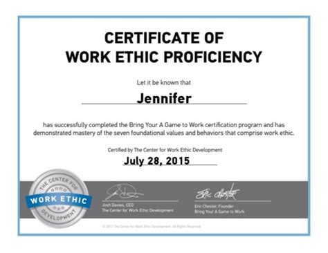 Work Ethic Certification